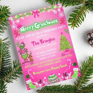 Pink Grinch Grinchmas Christmas Party Invitation | Personalize Editable ...