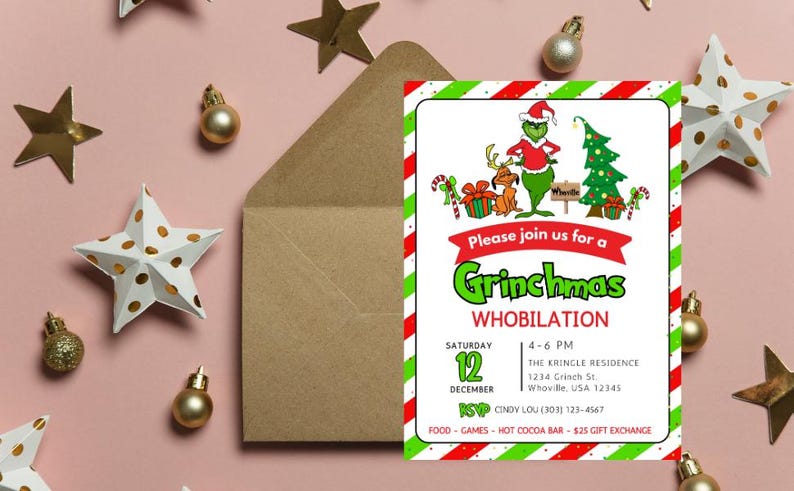 Grinch Christmas Party Invitation | Whobilation Editable Downloadable ...