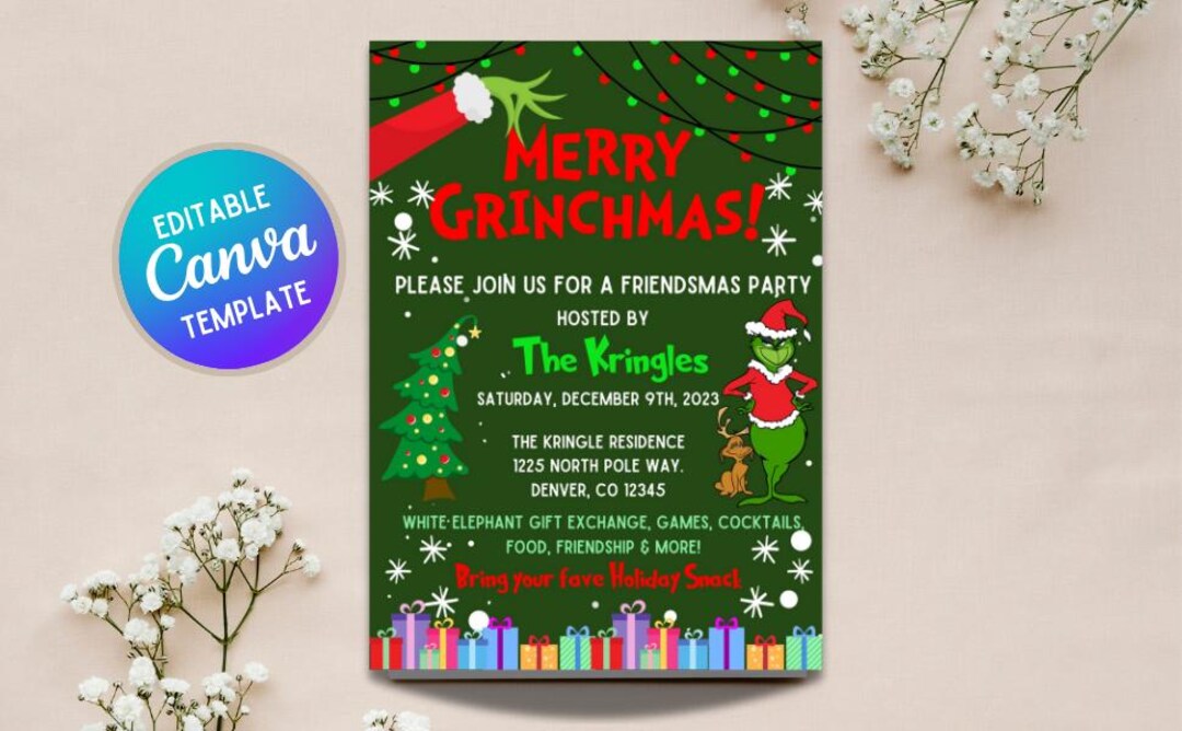 Grinch Grinchmas Christmas Party Invitation | Personalize Editable ...