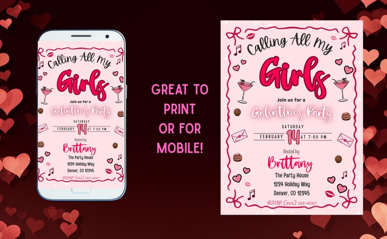 Valentine Galentine Friend Party Invitation: Editable Canva Template ...