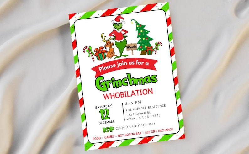 Grinch Christmas Party Invitation | Whobilation Editable Downloadable ...