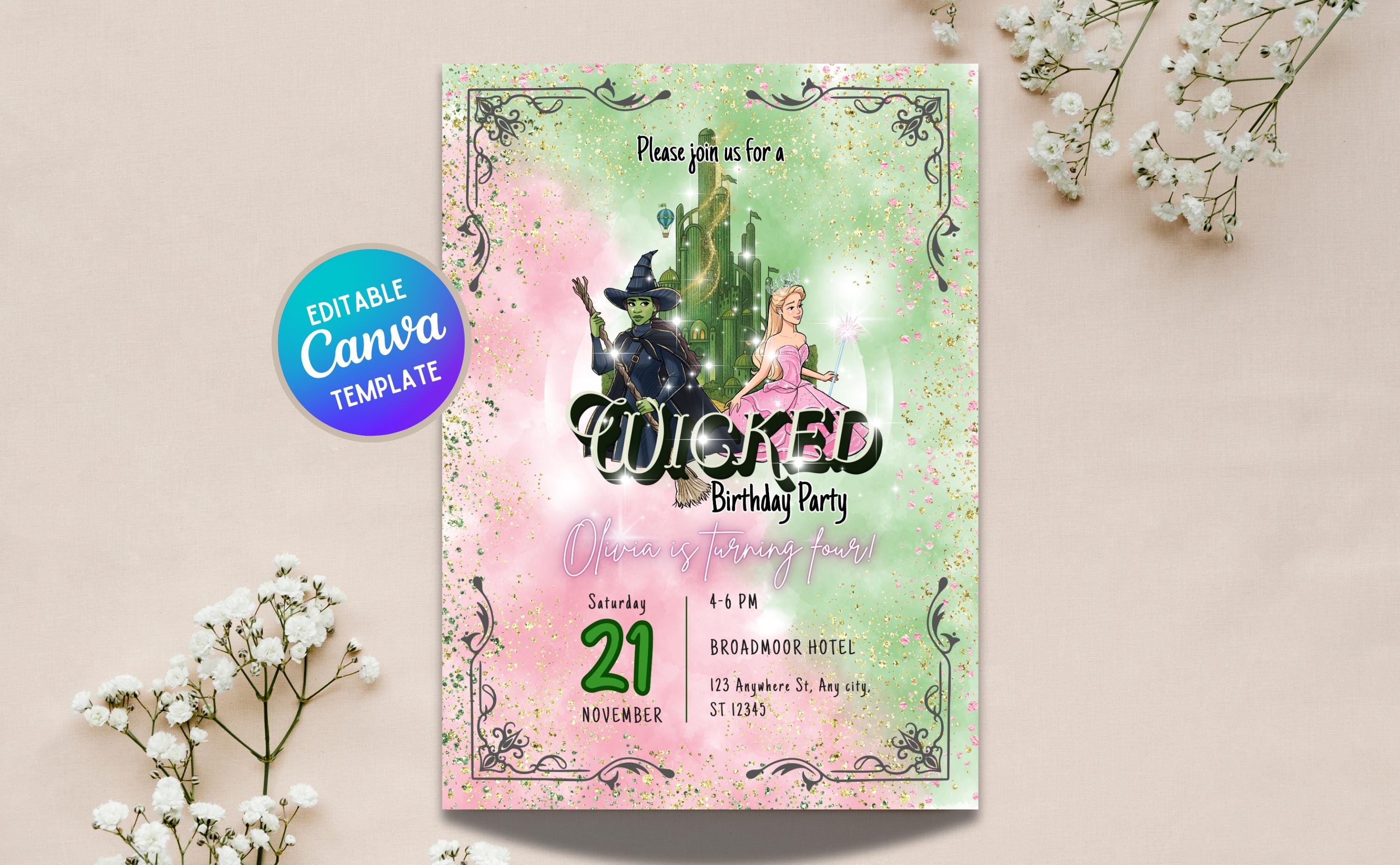 Wicked Movie Birthday Party Invitation: Defy Gravity, Personalize ...