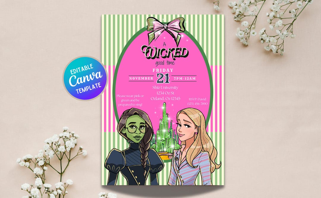 Wicked Movie Character Party Invitation | Personalize Editable ...