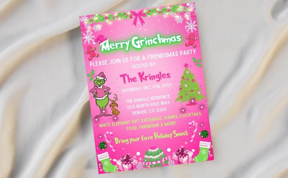 Pink Grinch Grinchmas Christmas Party Invitation | Personalize Editable ...