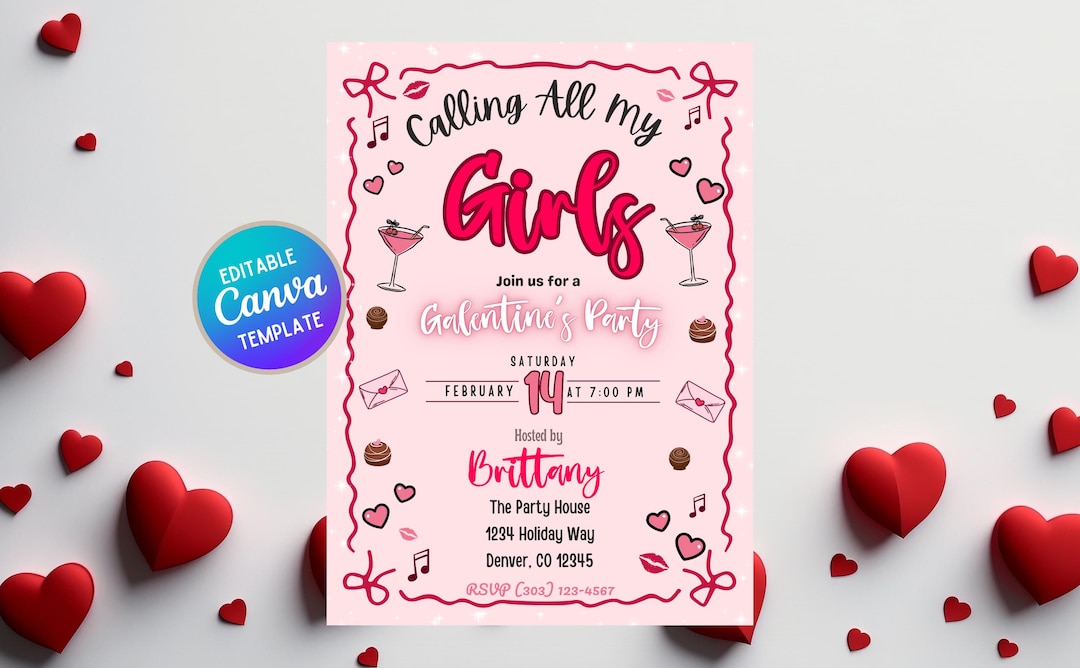 Valentine Galentine Friend Party Invitation: Editable Canva Template ...