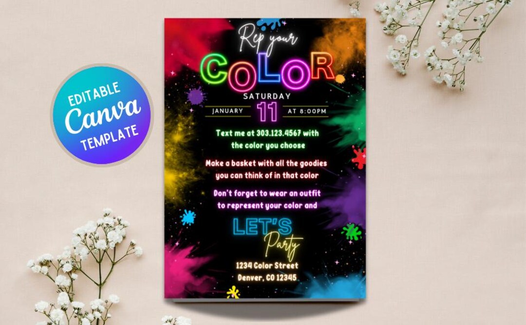 Editable Color Party Invitation Template: Personalize DIY Birthday ...