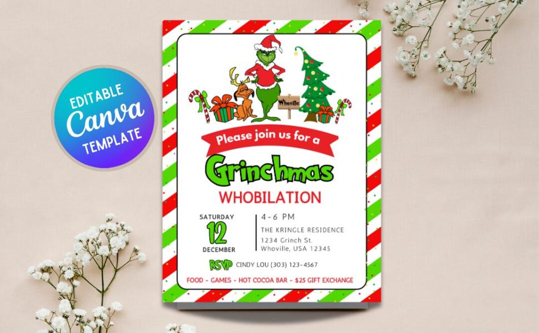 Grinch Christmas Party Invitation | Whobilation Editable Downloadable ...