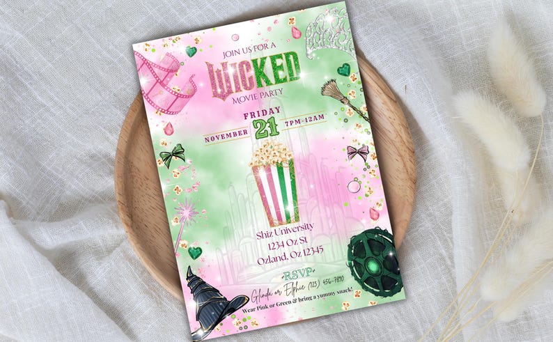 Wicked Birthday Invitation, Wicked Movie Party, Editable Canva Template ...