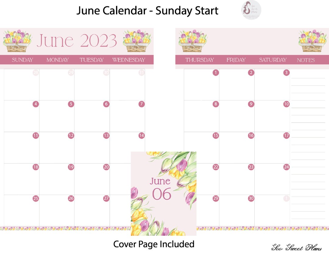 June Budget Bundle Printable Insert - Sunday Start - Tulips - 4 Weeks 6 ...