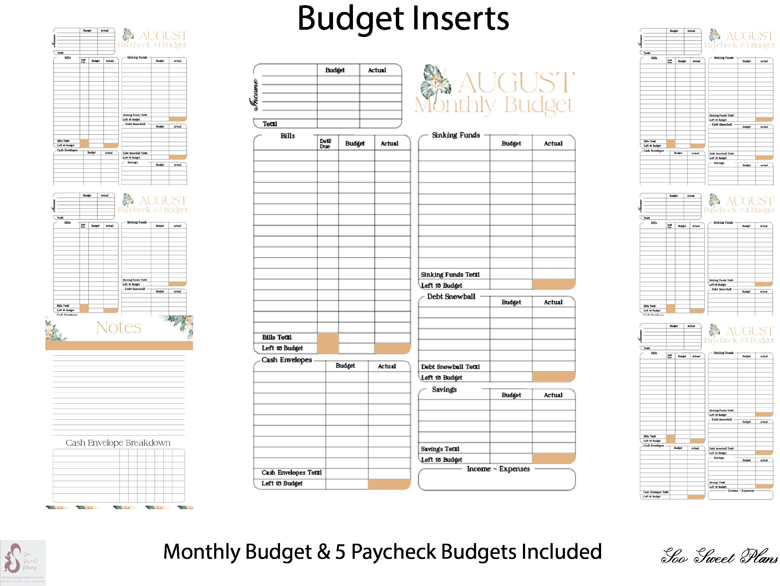 August Budget Bundle Printable Insert-sunday Start-tropical Flora-4 ...