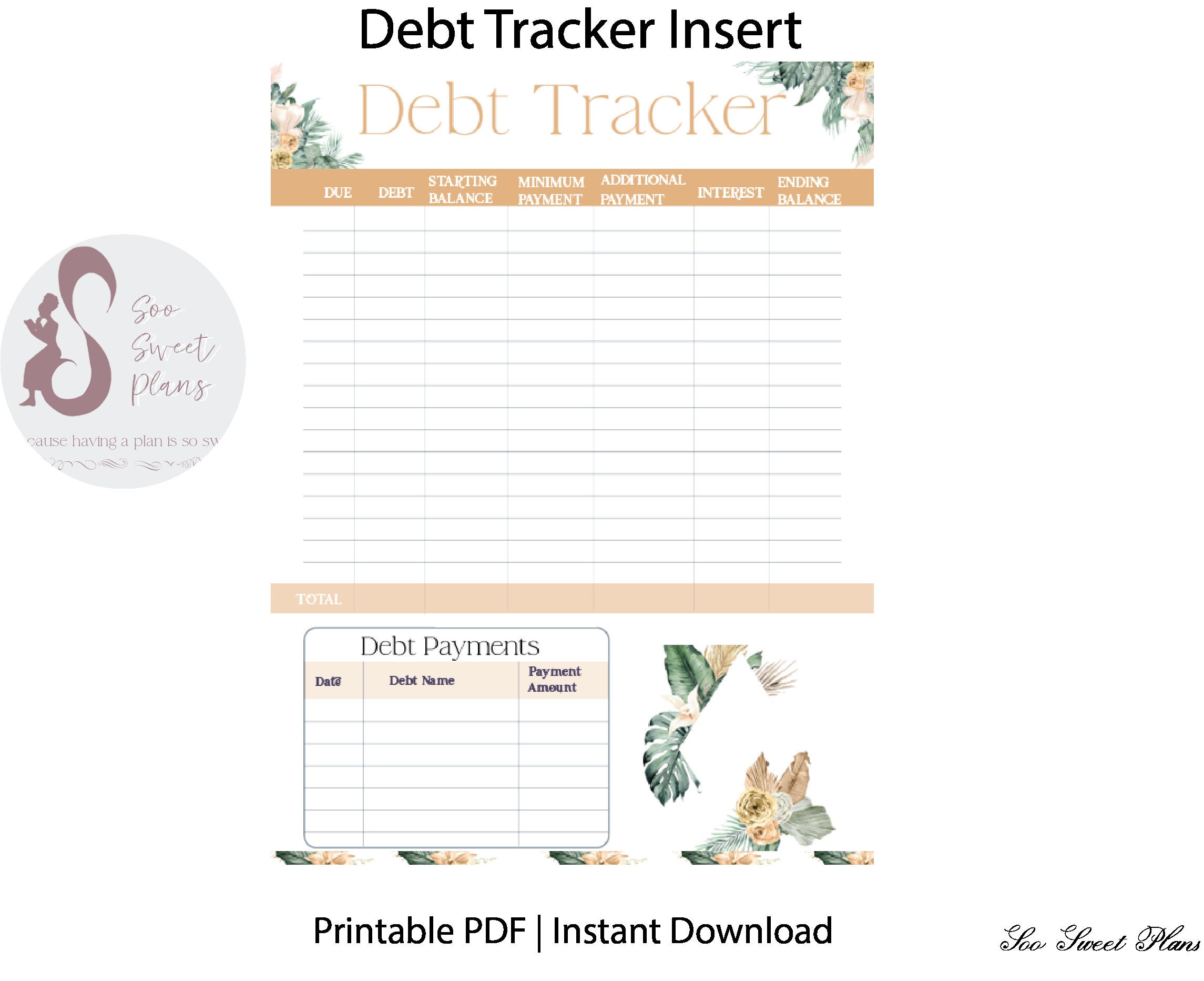 August Budget Bundle Printable Insert-sunday Start-tropical Flora-4 ...