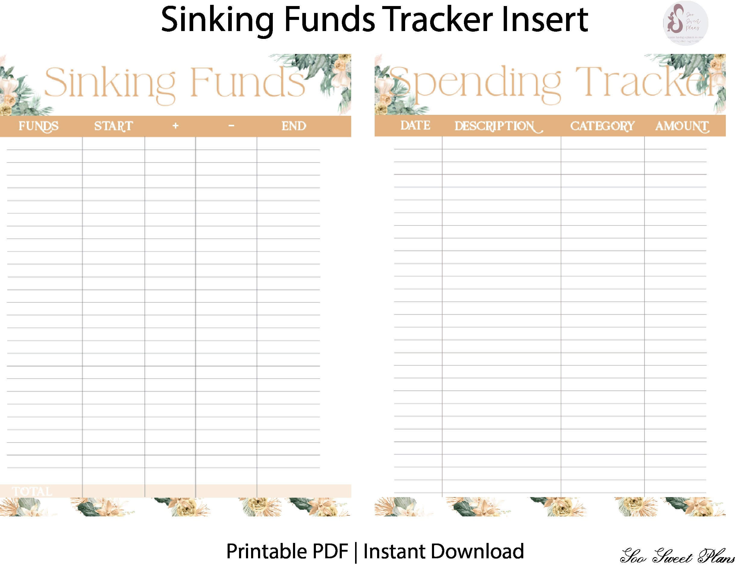 August Budget Bundle Printable Insert-sunday Start-tropical Flora-4 ...