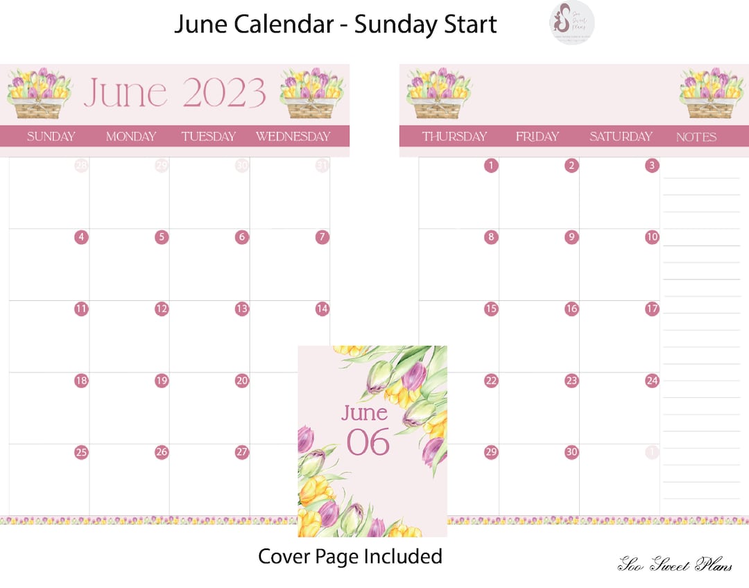 June Budget Bundle Printable Insert - Sunday Start - Tulips - 4 Weeks 6 ...