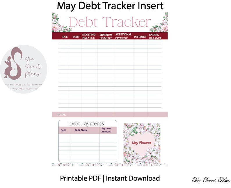 May Budget Bundle Printable Insert-sunday Start-apple Blossom-4 Weeks ...