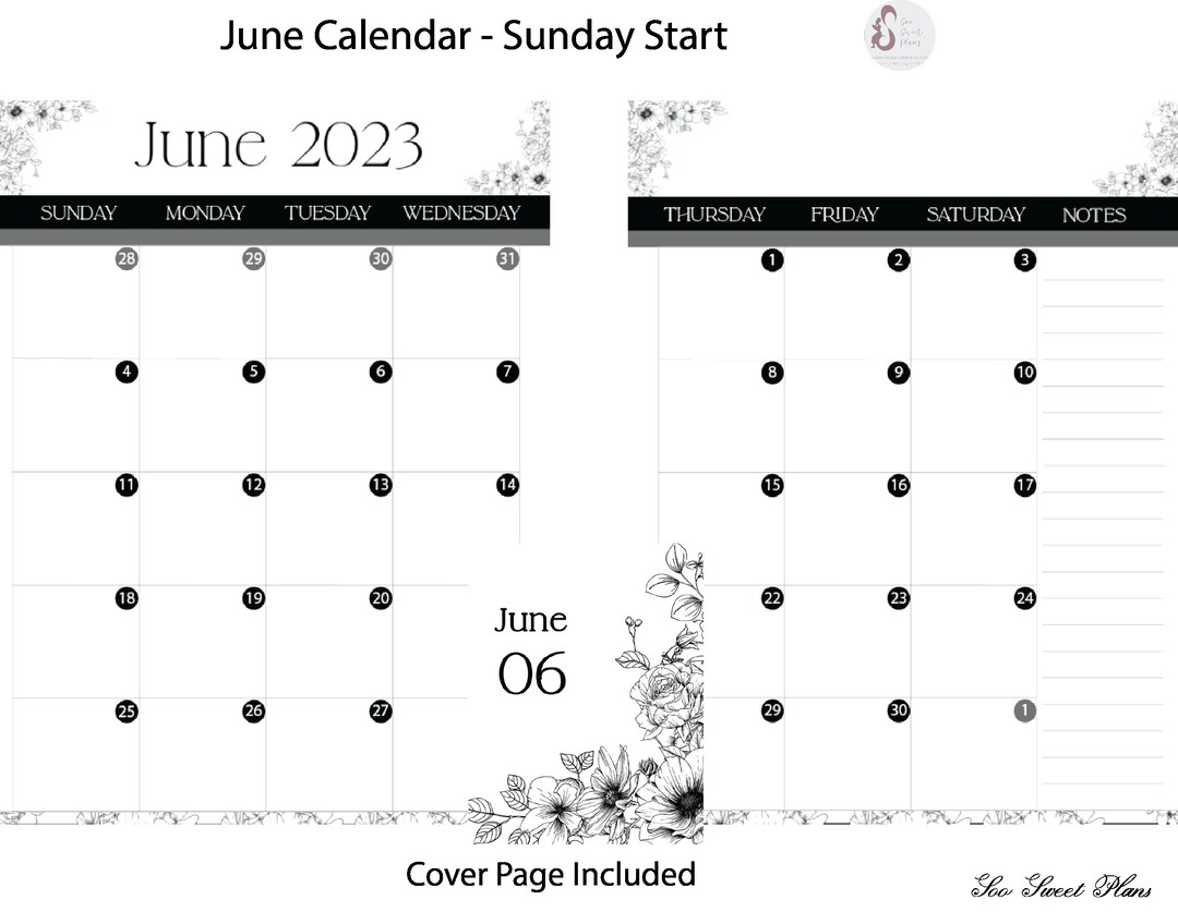 June Budget Bundle Printable Insert - Sunday Start - Black & White ...