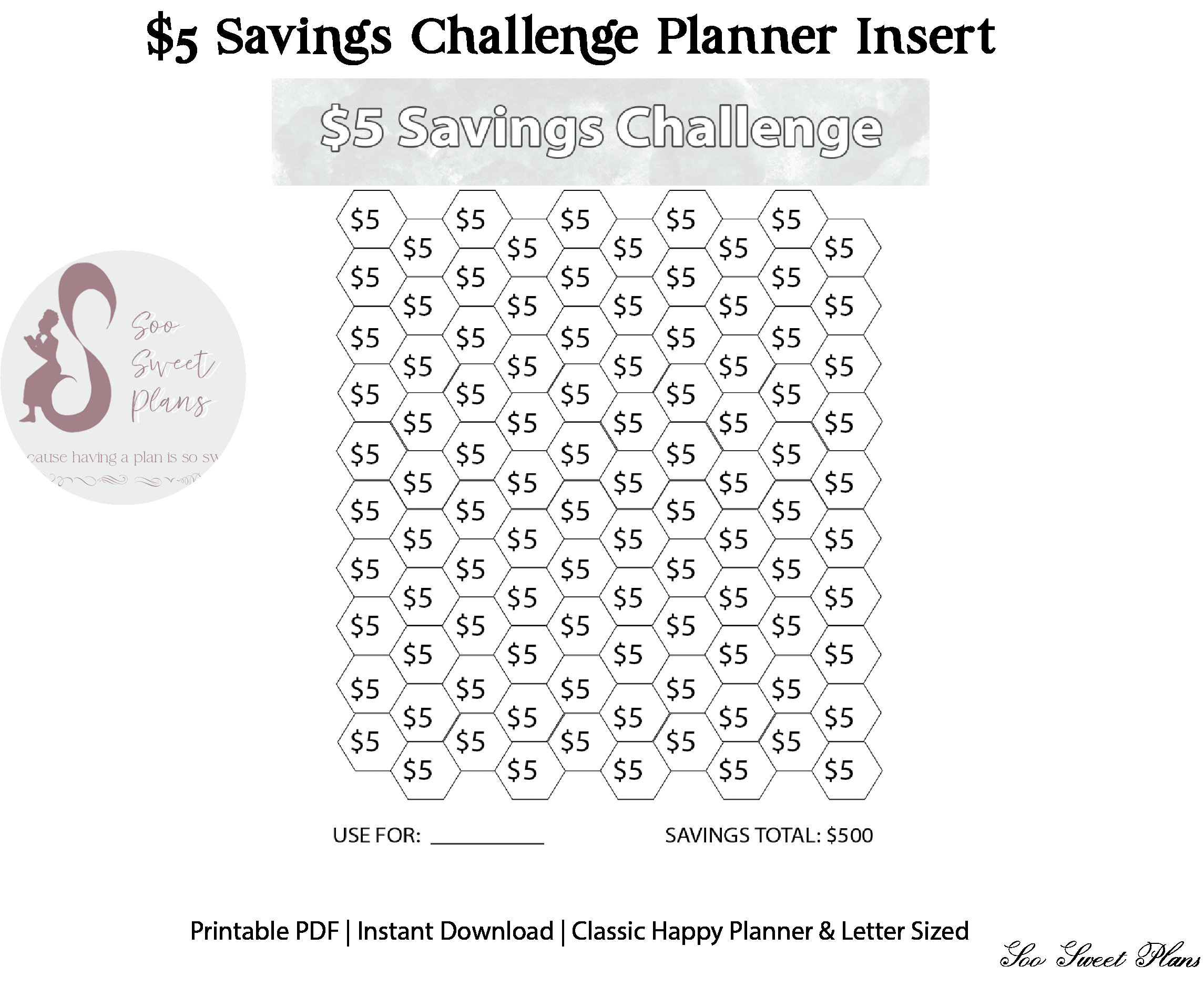 5 Dollar Savings Challenge | Printable Savings Challenge | Savings ...