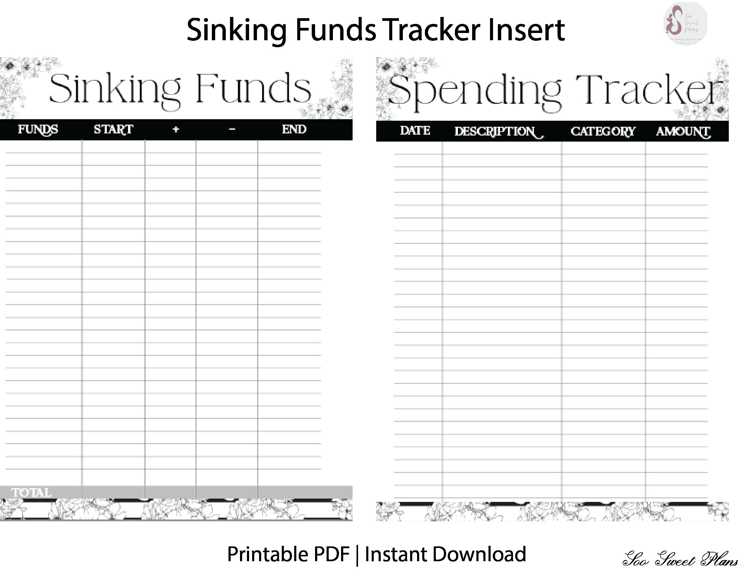 June Budget Bundle Printable Insert - Sunday Start - Black & White ...