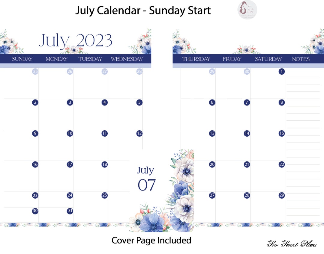 July Budget Bundle Printable Insert-sunday Start-blue Blooming-5 Weeks ...