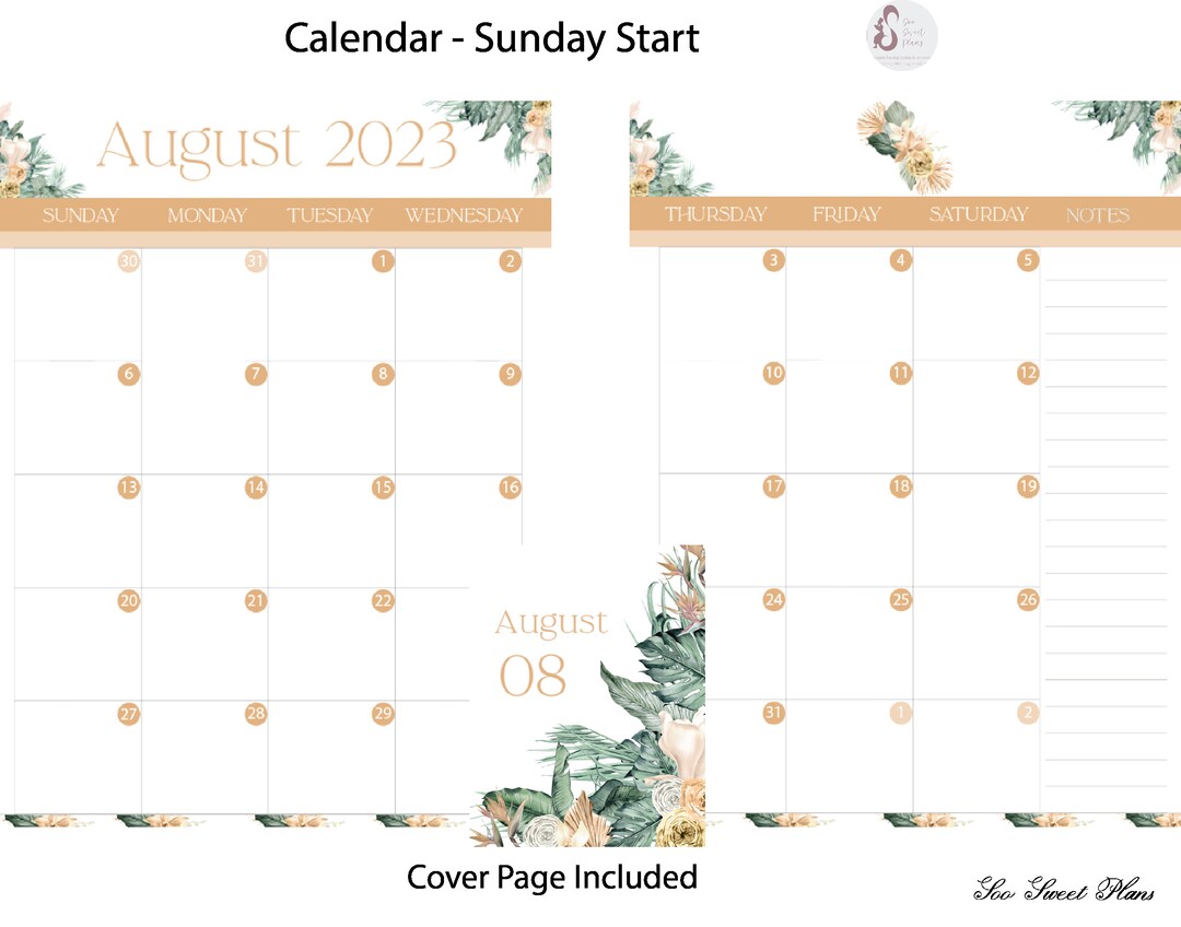 August Budget Bundle Printable Insert-sunday Start-tropical Flora-4 ...
