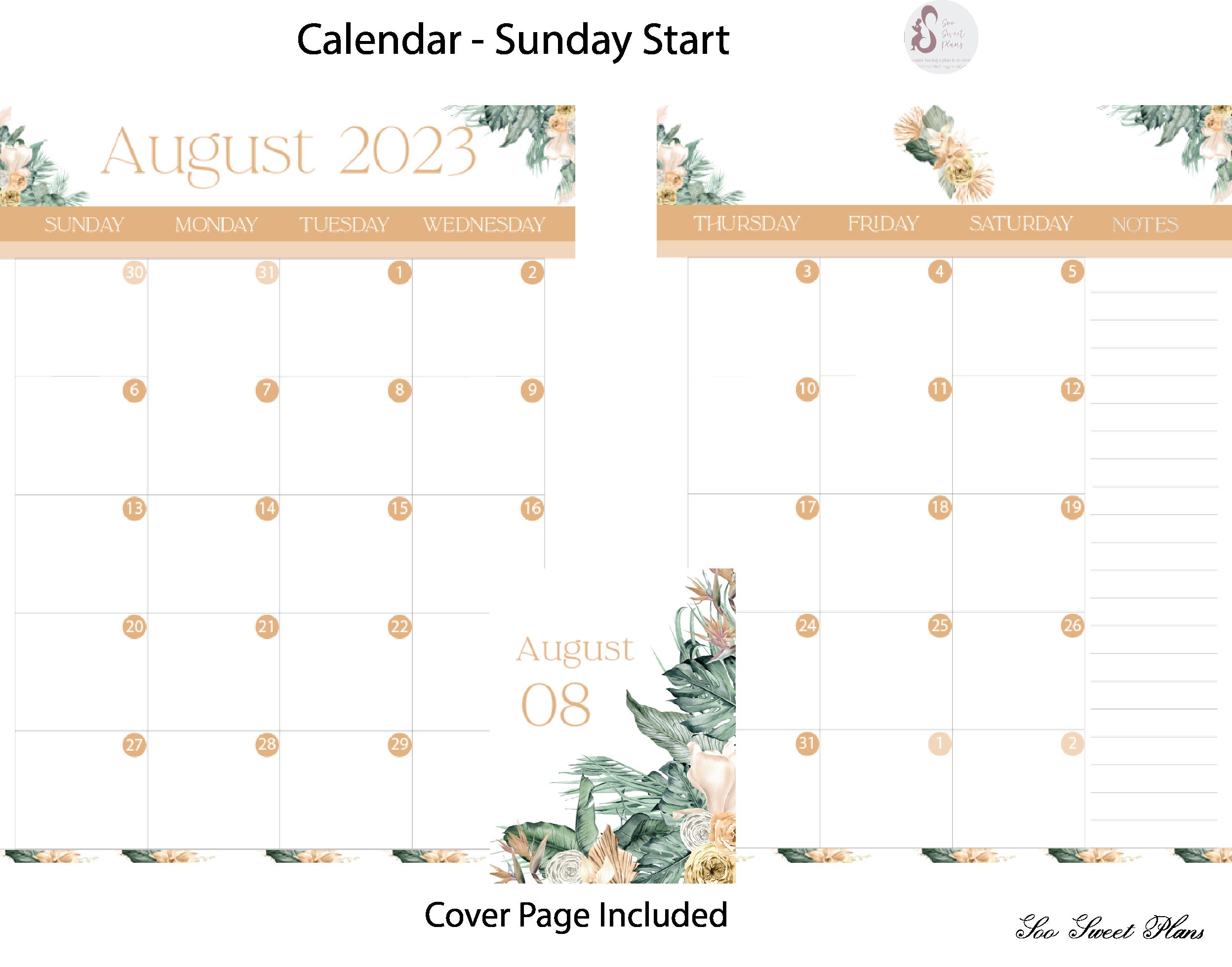August Budget Bundle Printable Insert-sunday Start-tropical Flora-4 ...