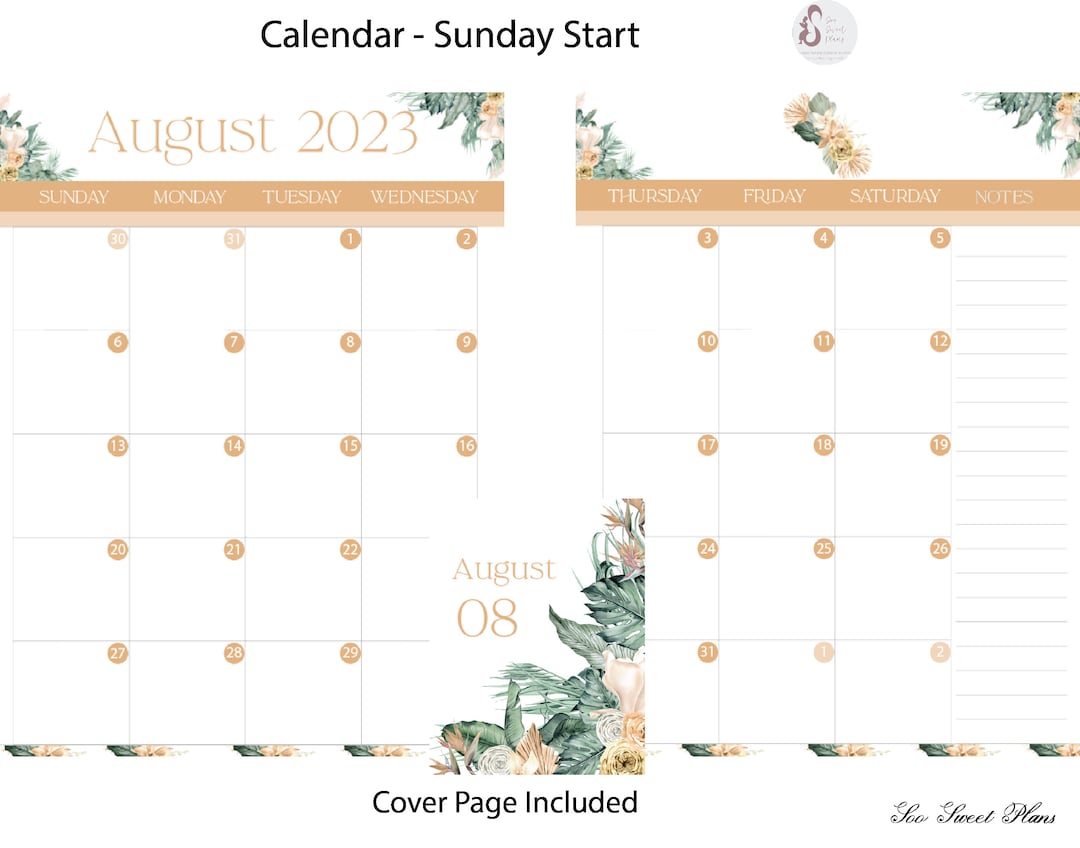 August Budget Bundle Printable Insert-sunday Start-tropical Flora-4 ...