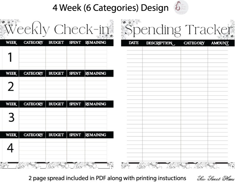 4 Week Weekly Check-in Black & White for Cash Envelopes (A5 Sized 5.8in ...