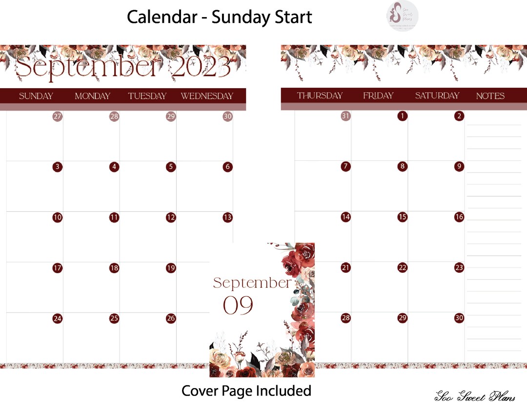 September Budget Bundle Printable Insert-sunday Start-fall Floral-4 ...