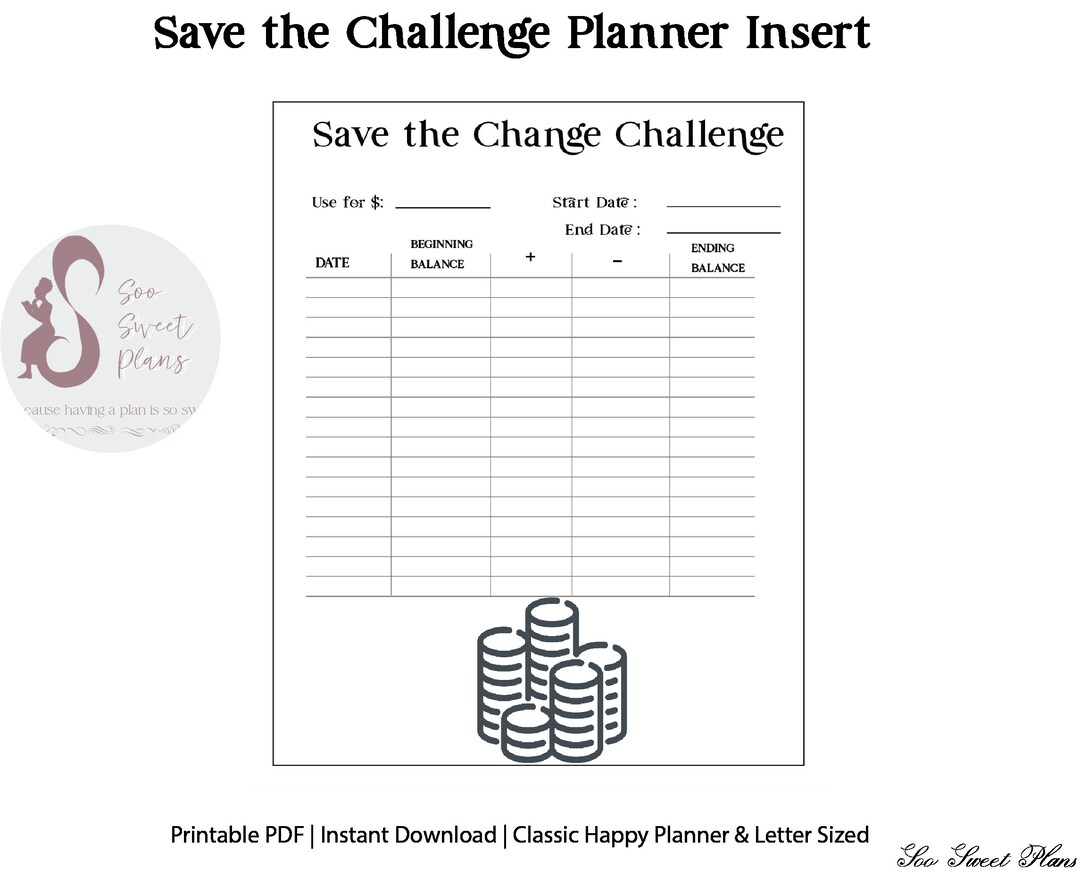 Save the Change Challenge - PDF - Printable Insert - Classic Happy ...