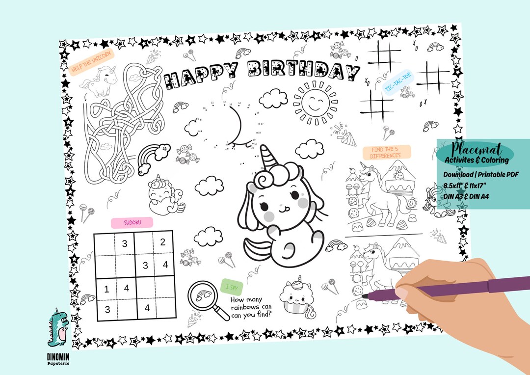 Unicorn Placemat to Print | Children's Birthday Party | Unicorn ...