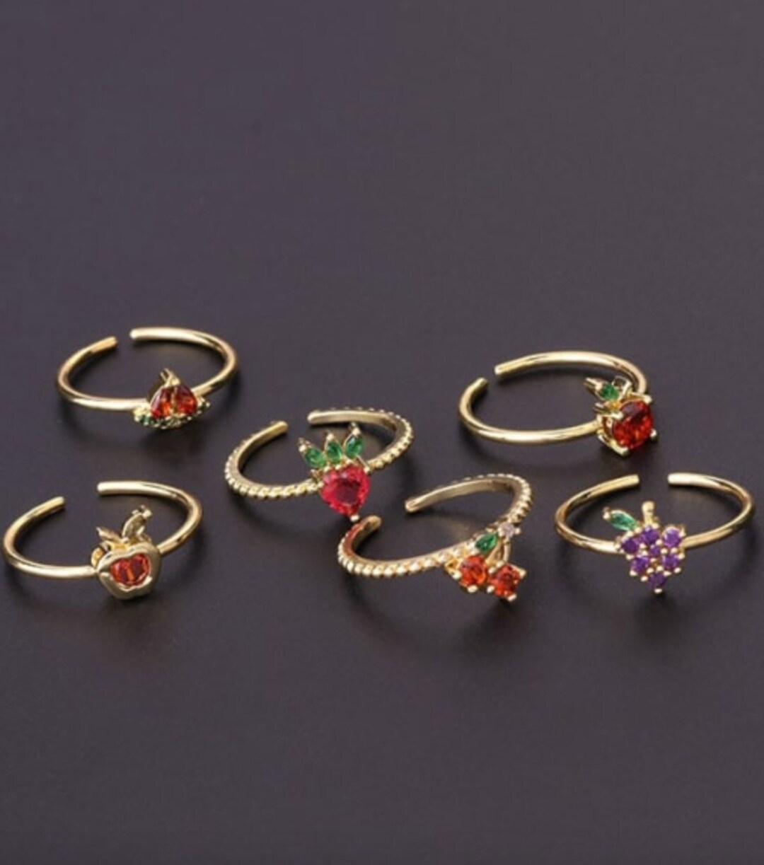 Fruit Cute Ring Apple Ring Grapes Ring Strawberry Ring Cherry Ring ...