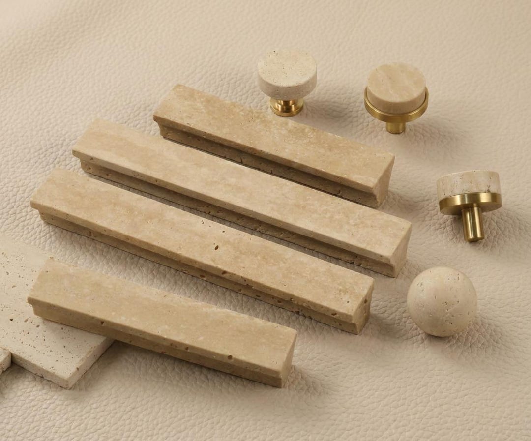 Beige Travertine Stone Knob, Modern Luxury Cabinet Hardware, Solid ...