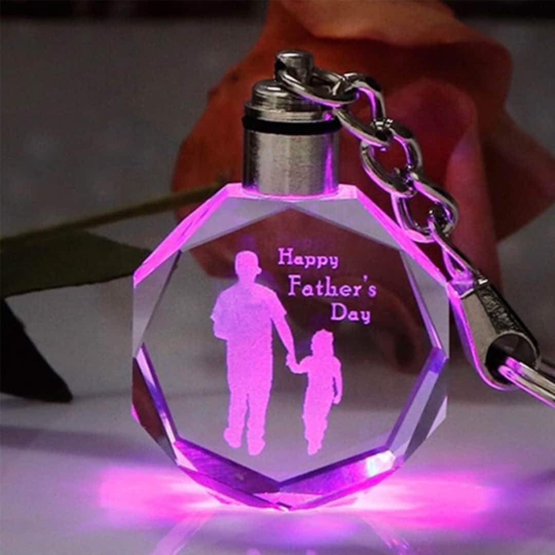 Father's Day Gift Crystal Laser Engrave Color Changing Keychain With ...