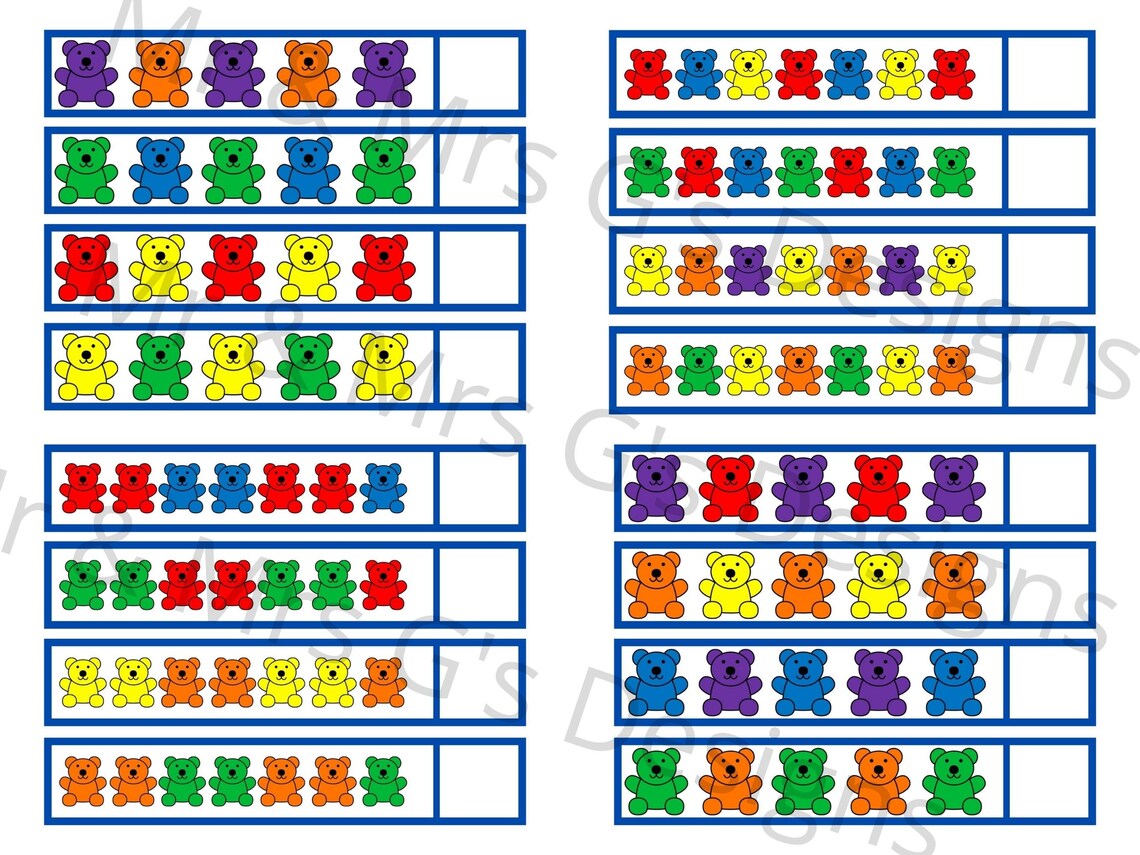 Teddy Bears Pattern Activity Rainbow Bear Counters Preschool - Etsy