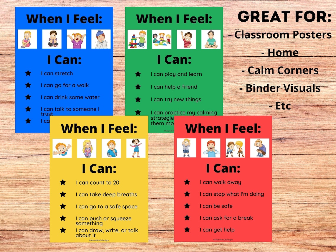 Self-regulation Zones Posters, Feelings Chart for Kids, Calming Corner ...