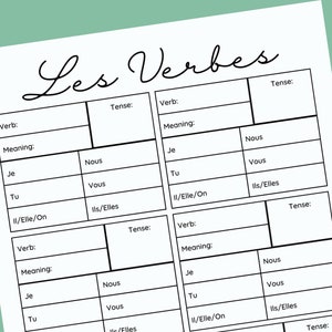 French Verb Conjugation Practice, French Worksheet, French Verb Study ...