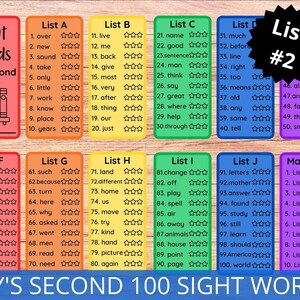 Sight Word Flashcards, Fry's SECOND 100 Sight Word Printable ...