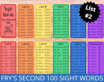 Fry Sight Words Flashcards Fry 100 Printable Sight Word 3 - Etsy