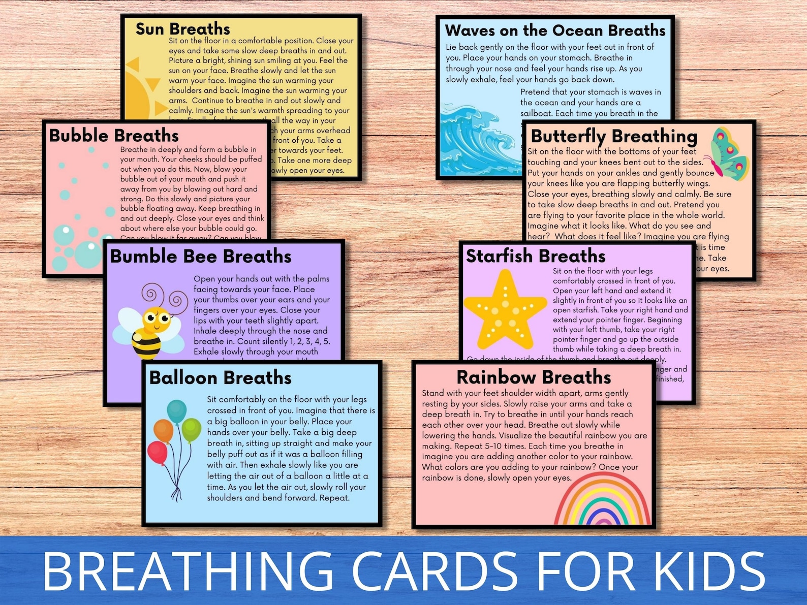 Breathing Cards for Kids Deep Breathing Exercises - Etsy