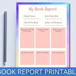 Book Report - Book Review - Printable Book Report - Reading Worksheet ...