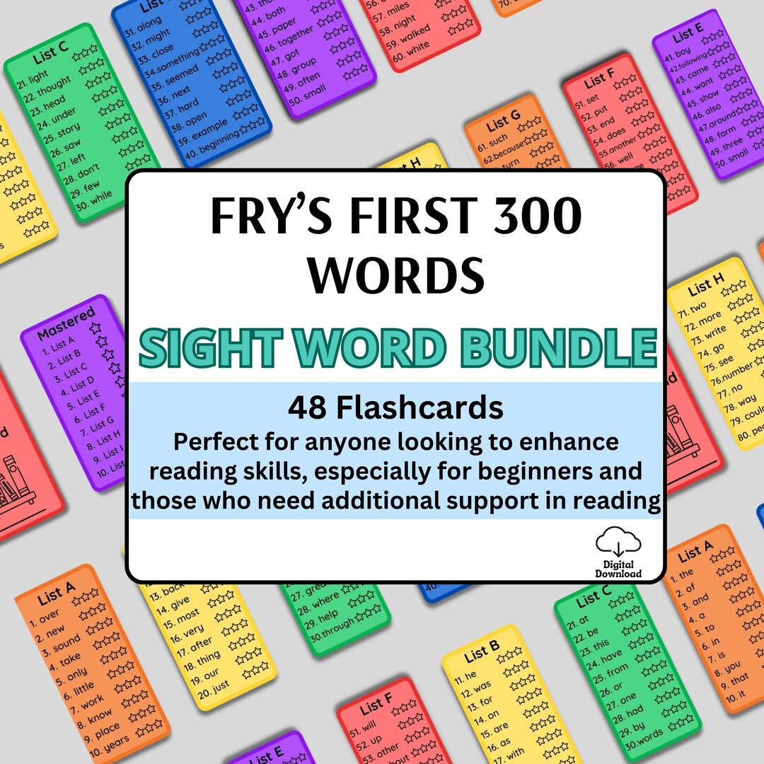 Fry's First 300 Sight Words Printable Flashcards, Kindergarten-2nd ...