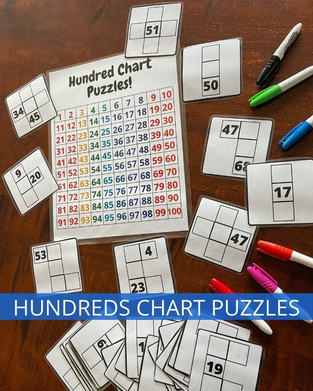 Hundreds Chart Math Game, Skip Counting Puzzle, Number Line Worksheet ...