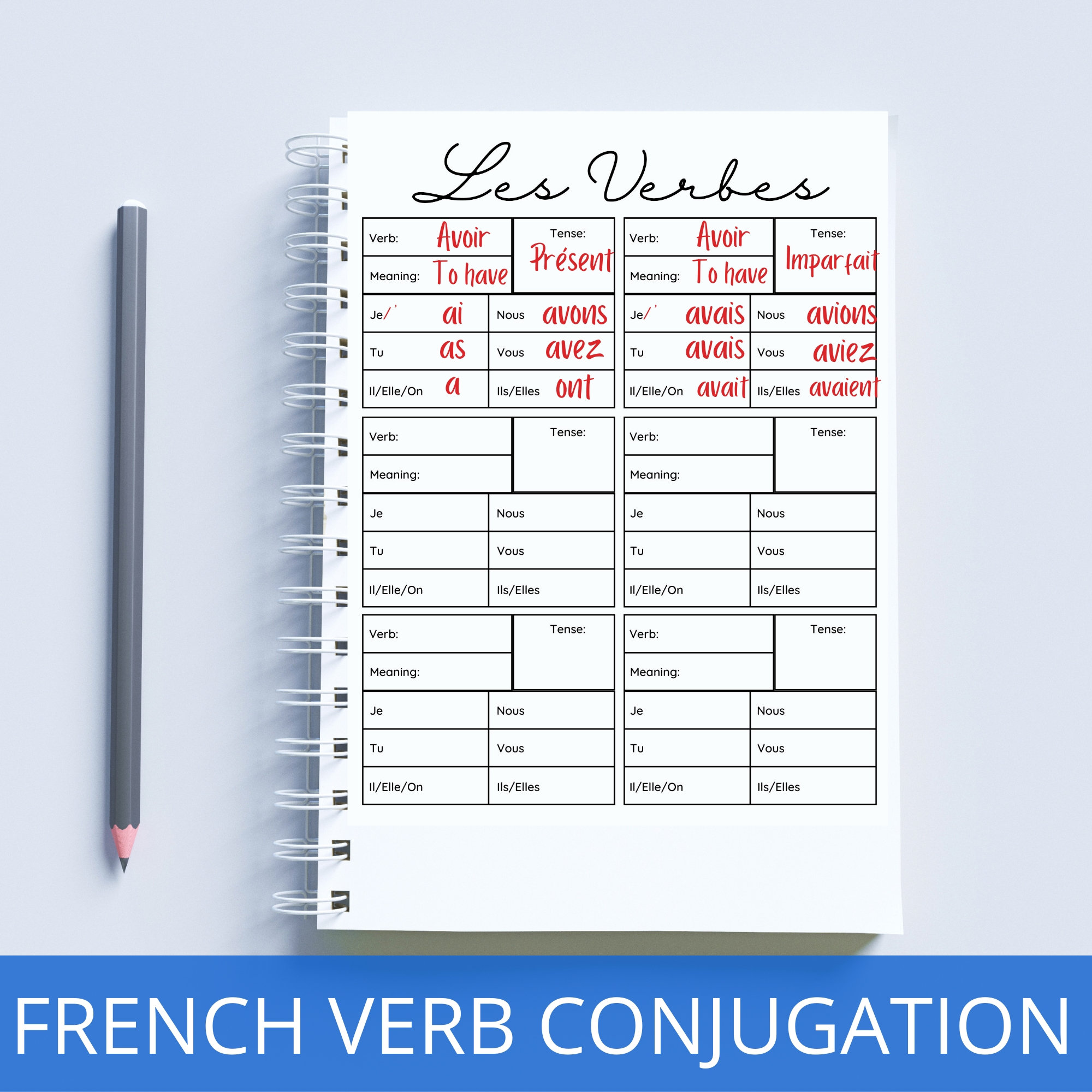 French Verb Conjugation Practice, French Worksheet, French Verb Study ...