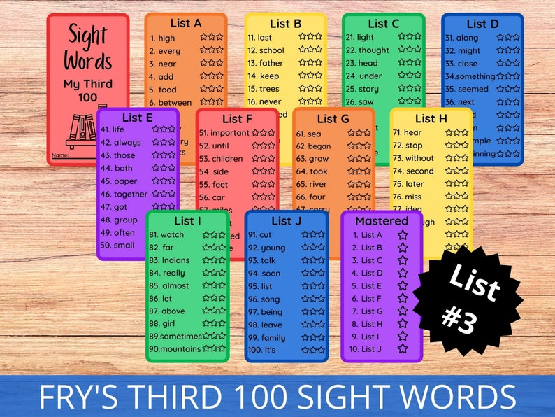 Sight Word Flashcards Fry's SECOND 100 Sight Word - Etsy