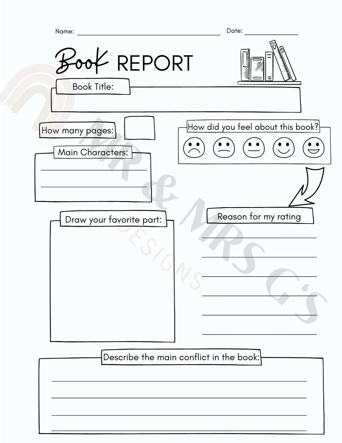 Book Report Book Review Printable Book Report Reading - Etsy Canada