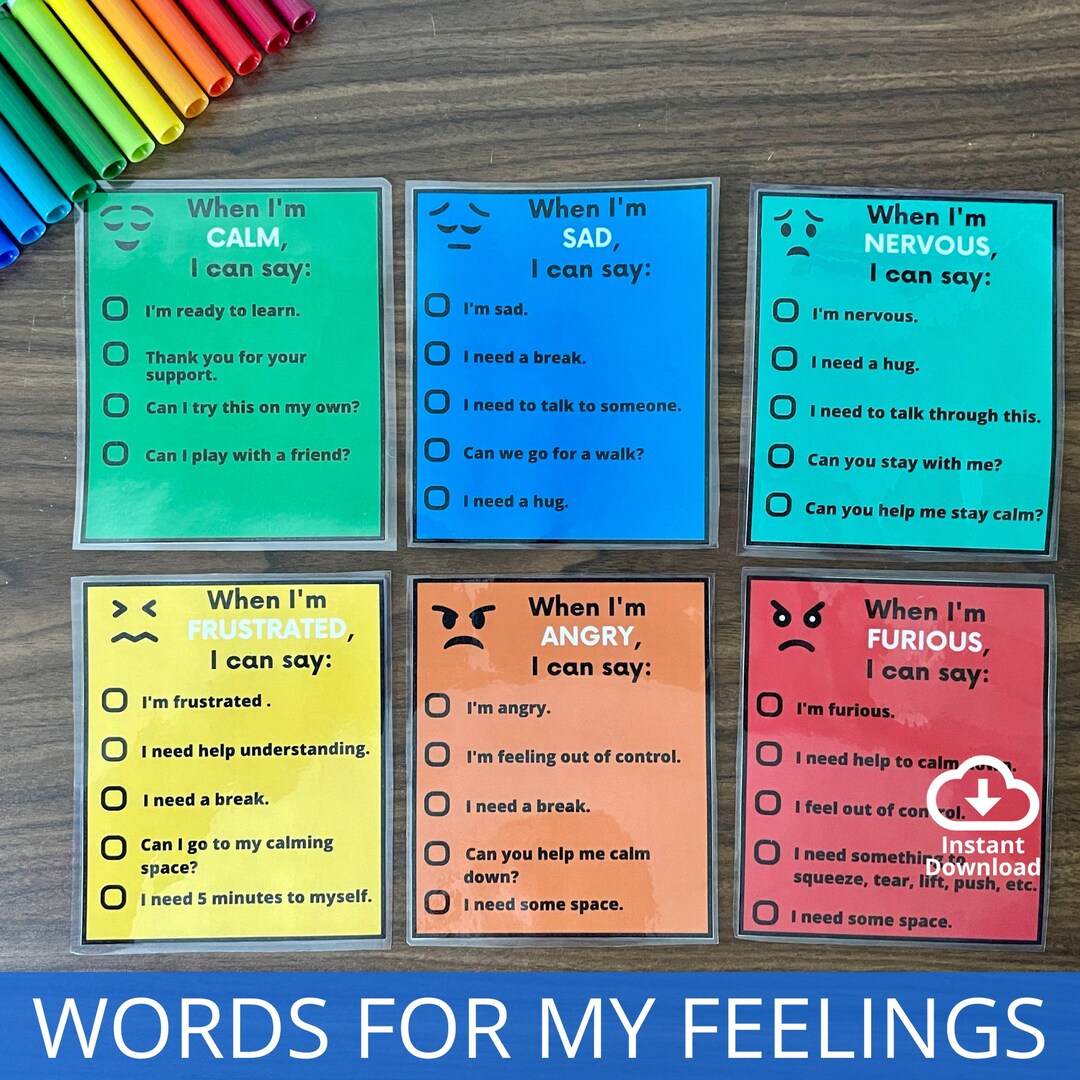 Words for My Feelings Flashcards, Self Regulation Verbal Prompts ...