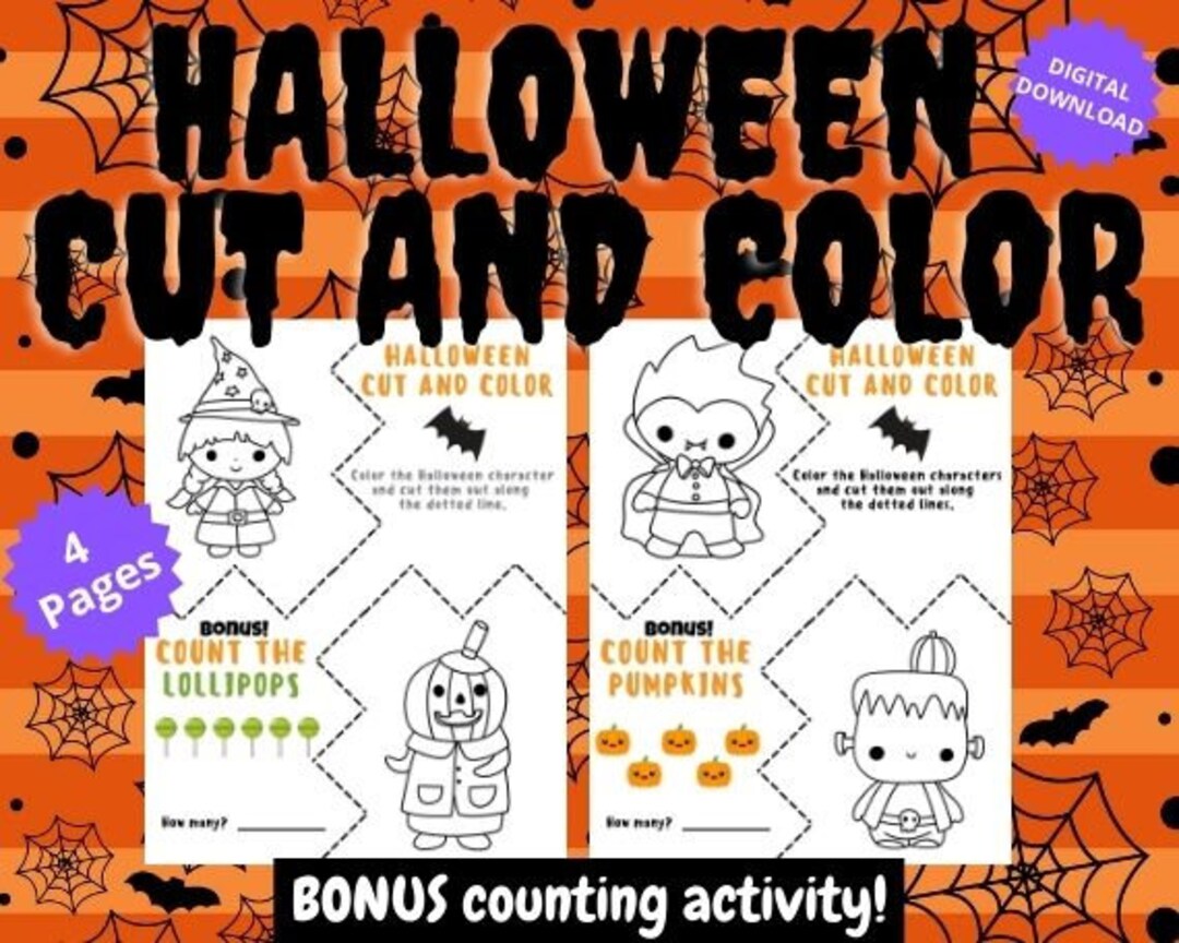 Halloween Coloring, Cutting and Counting Activity, Fine Motor Practice ...