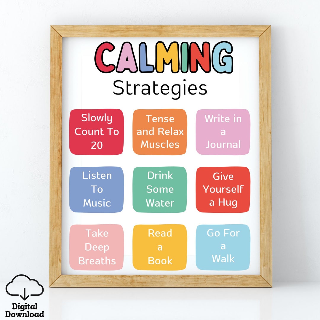 Calming Strategies Poster, Therapy Office Decor Print, ADHD, Emotional ...