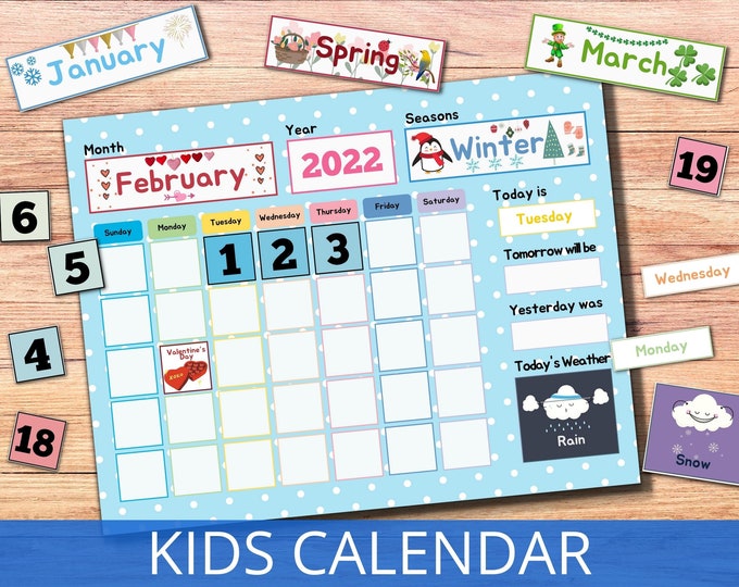 Perpetual Kids Calendar, Printable Montessori Homeschool Preschool ...