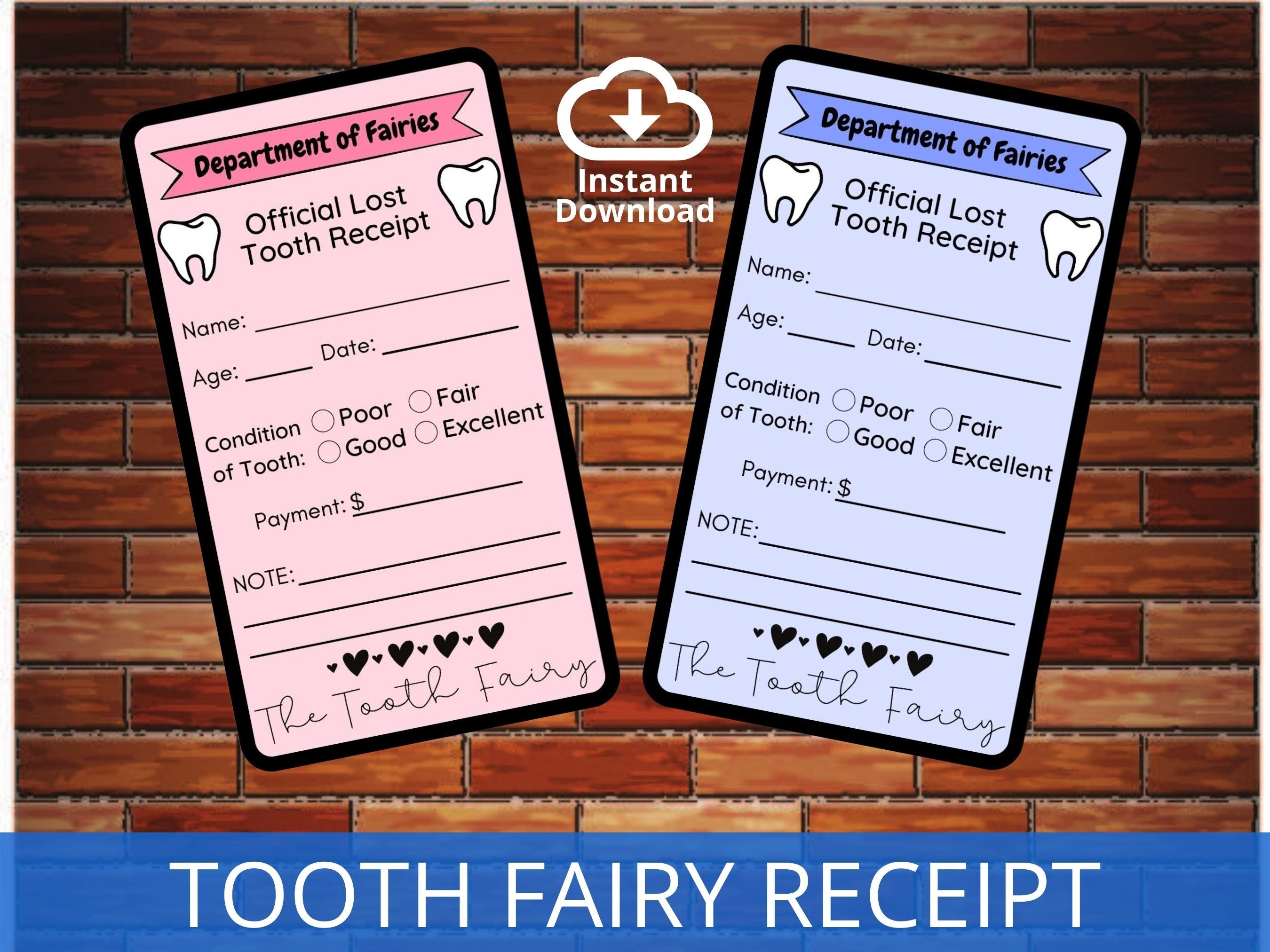 Tooth Fairy Receipt Printable Lost Tooth Certificate First - Etsy Canada