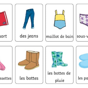 FRENCH CLOTHING PRINTABLE Flashcards, Basic French Vocabulary, France ...